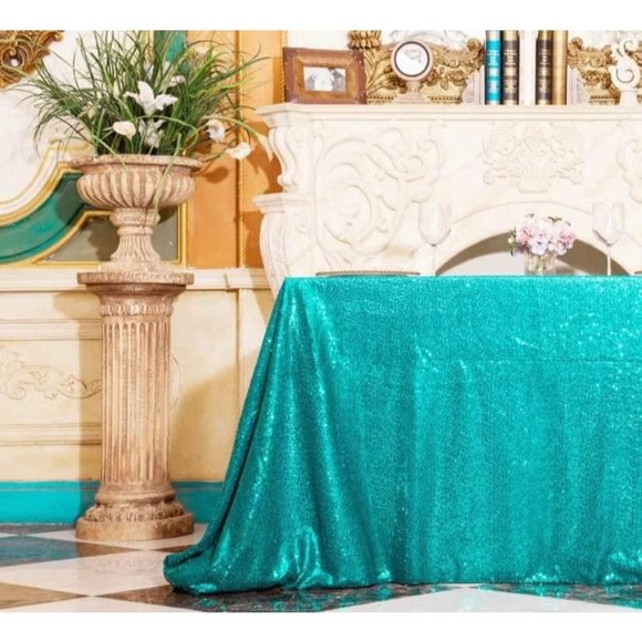 Dining | Teal 6x102 Inch Sequin Rectangle Dark Green Tablecloth Wedding ...
